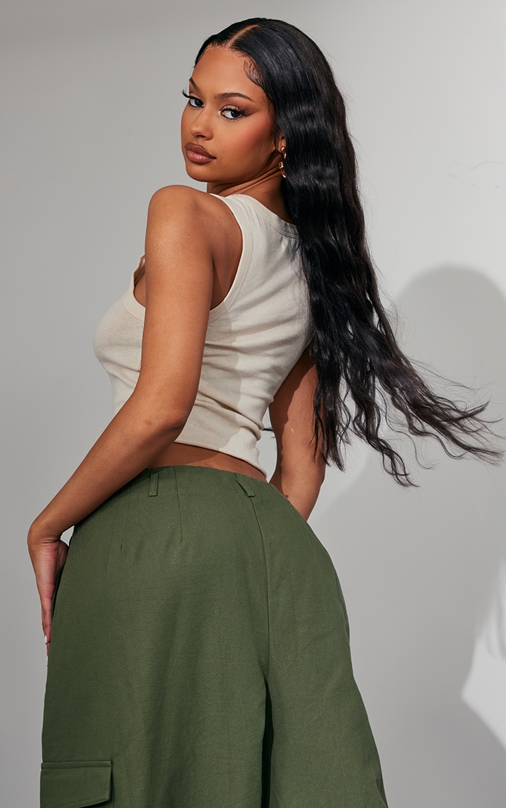 Oatmeal Brushed Cotton Racer Crop Top | Tops | PrettyLittleThing AUS