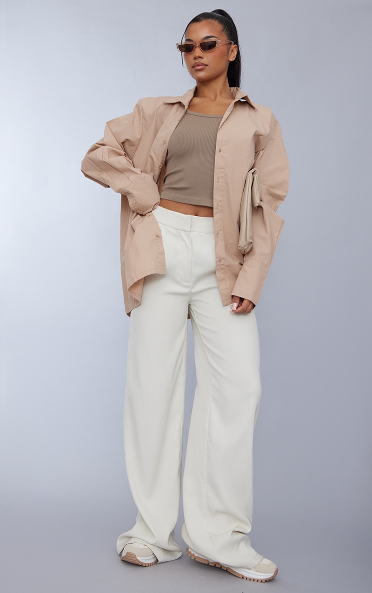 Taupe Heavy Cotton Oversized Shirt | Tops | PrettyLittleThing