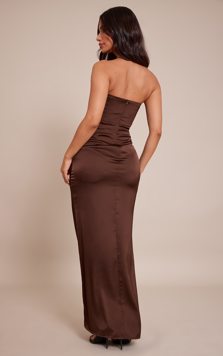 Petite Chocolate Drape Waist Satin Maxi Dress | Petite | PrettyLittleThing AUS