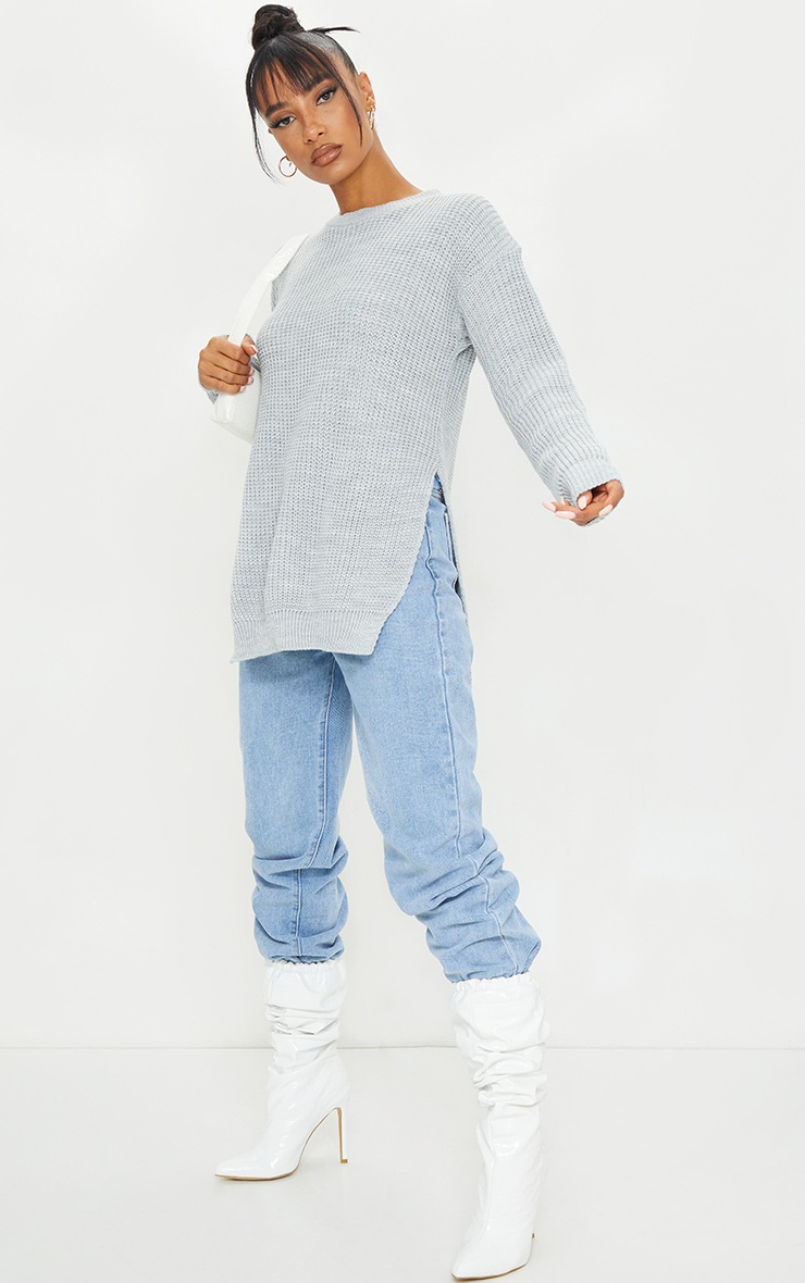 Rexx Grey Round Neck Side Split Jumper | PrettyLittleThing