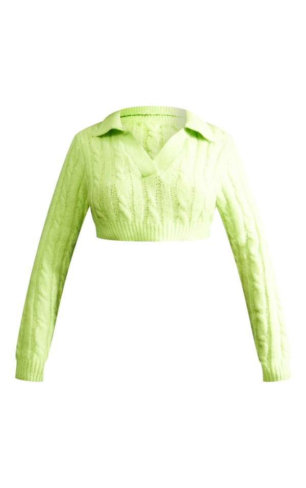 Lime Cropped Cable Knit Brushed Jumper | Knitwear | PLT