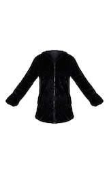 Black Hooded Faux Fur Midi Coat | PrettyLittleThing