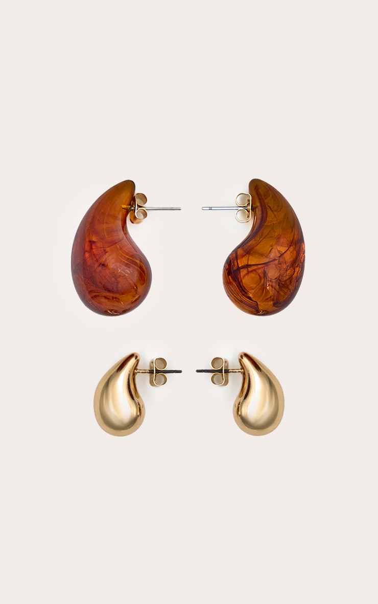 Gold And Marble Tear Drop Multi-Pack Earrings | Accessories ...