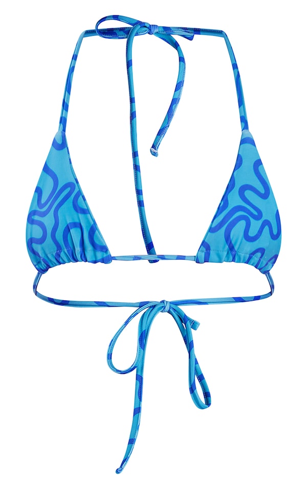 PLT Blue Squiggle Print Mini Triangle Bikini Top | Swimwear | PLT