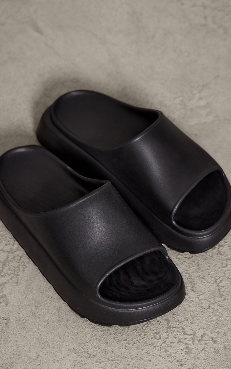 Black Round Toe Chunky Sole Slider Sandals | Footwear ...