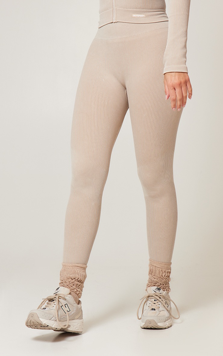 Oatmeal Acid Wash Rib High Waist Gym Leggings | Activewear ...