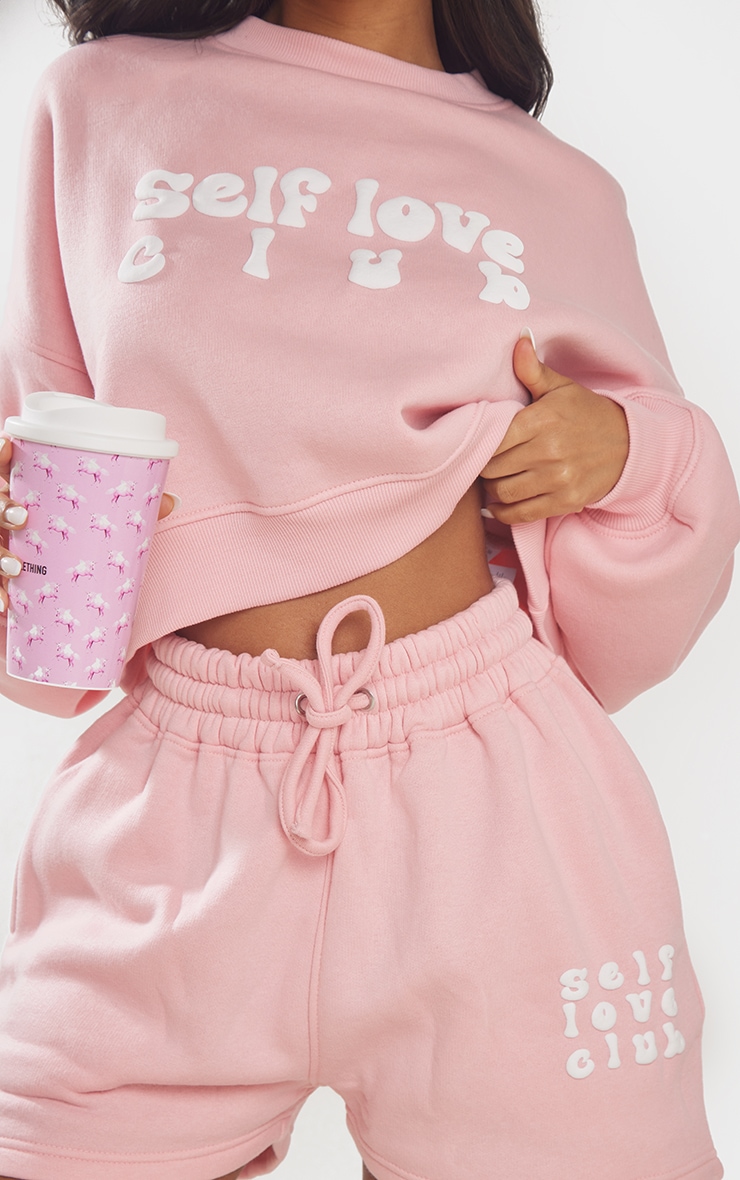 Petite Baby Pink Self Love Club Sweat Shorts | PrettyLittleThing USA