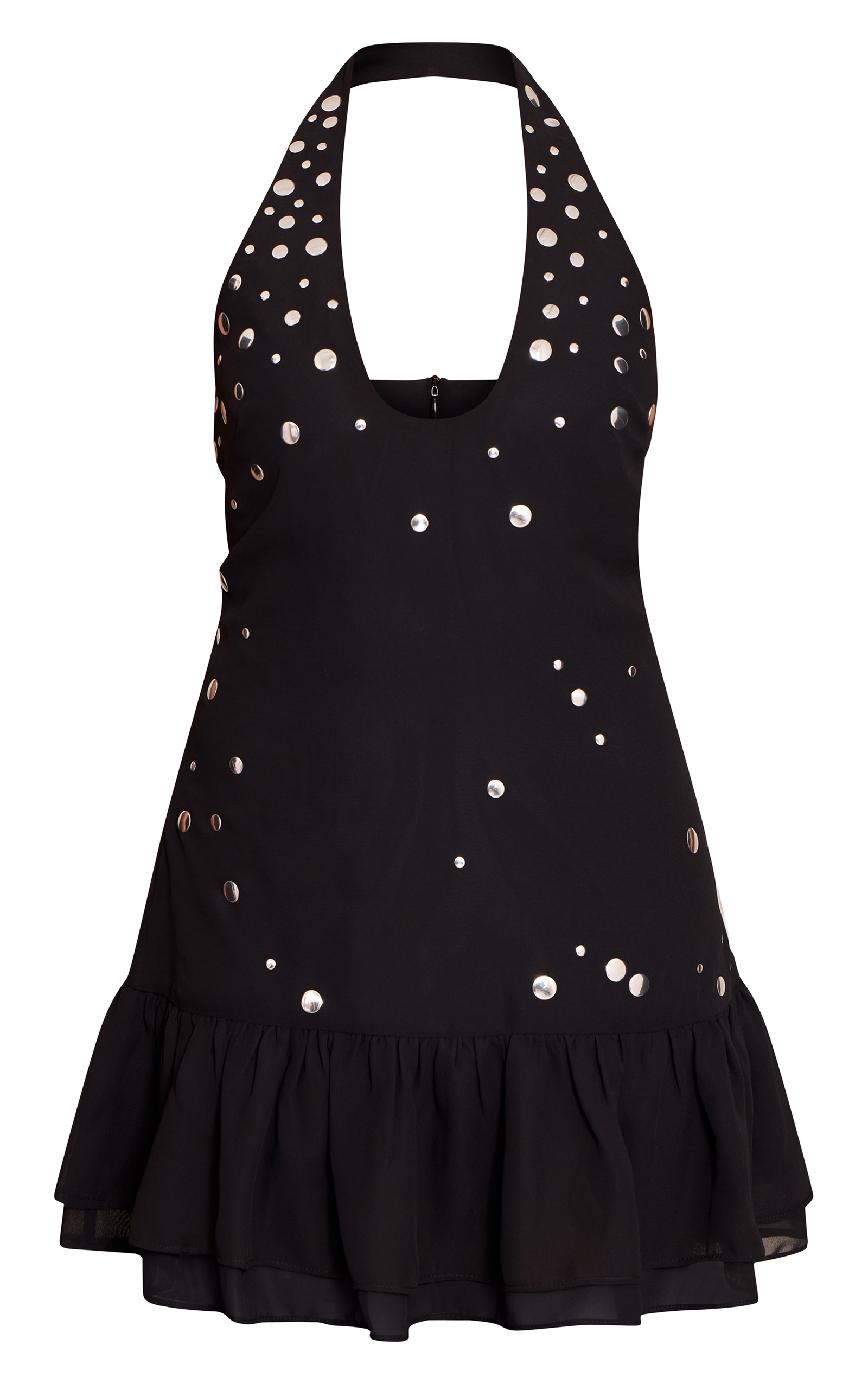 Petite Black Ruffle Stud Detail Halterneck Dress | Petite ...