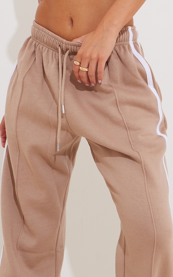 Mocha Basic Double Stripe Straight Leg Joggers | Athleisure | PLT