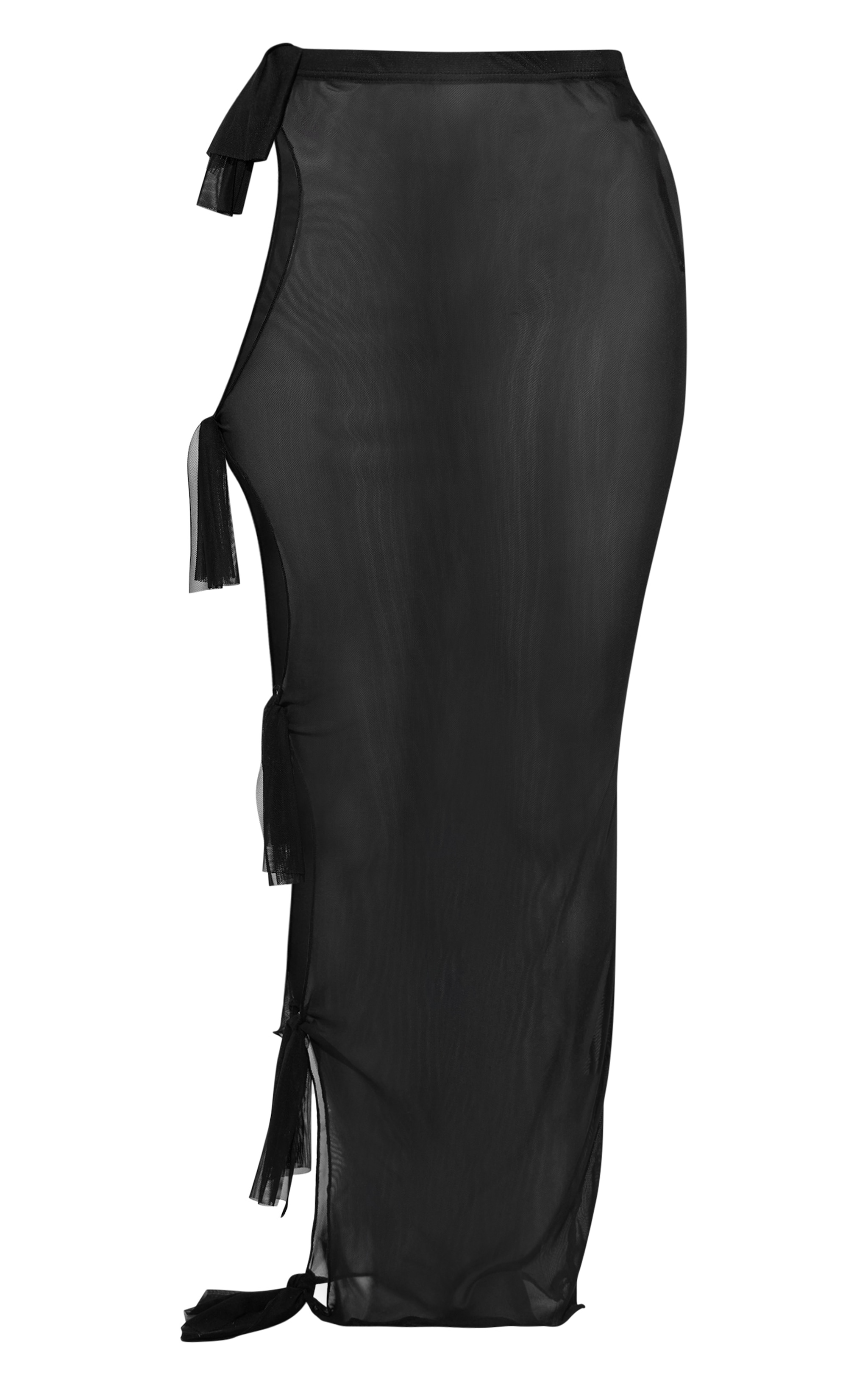 Black Mesh Bow Cut Out Maxi Beach Skirt Swimwear Prettylittlething Usa