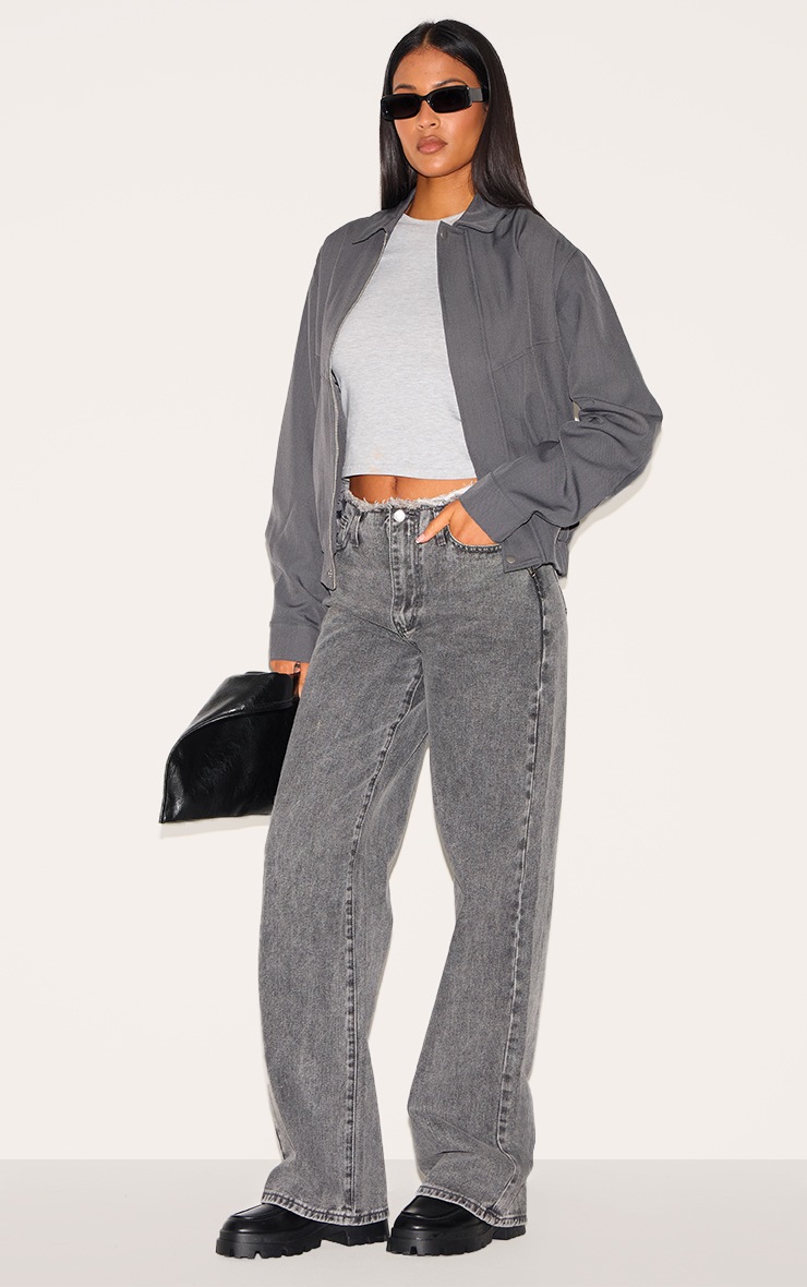 Tall Grey Oversized Utility Bomber Jacket | Tall | PrettyLittleThing AUS