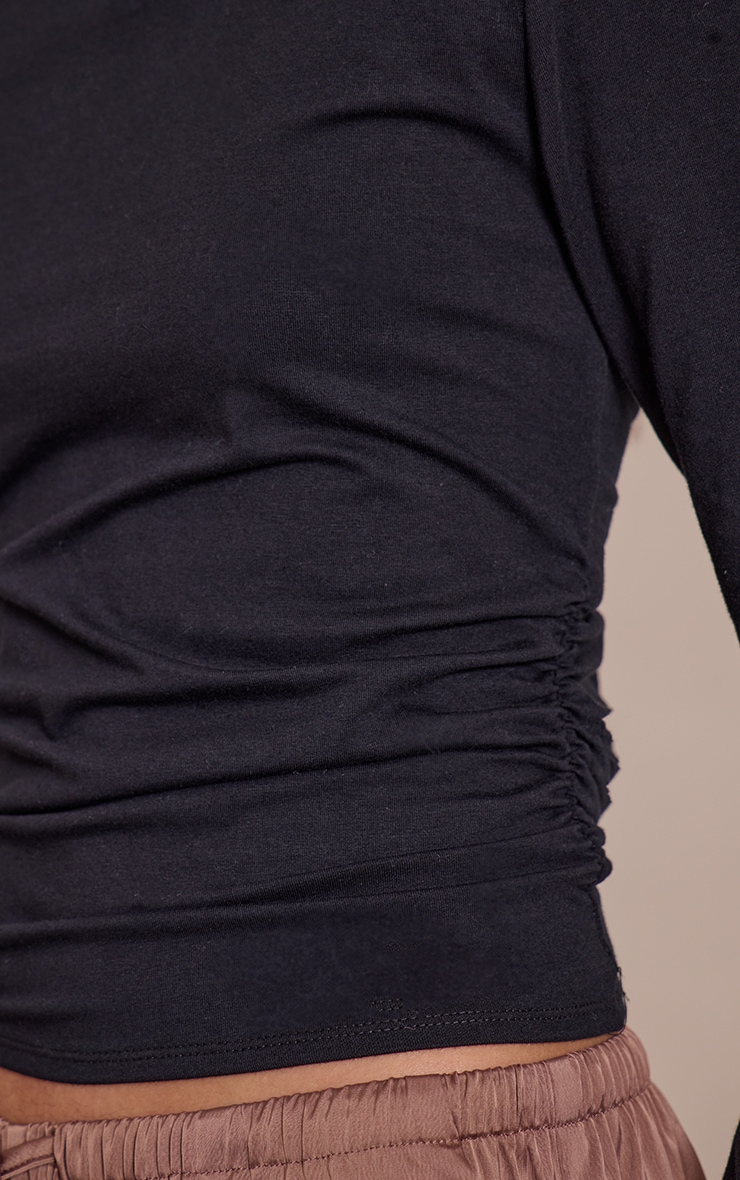 Black Cotton Asymmetric Long Sleeve Top | Tops | PLT USA