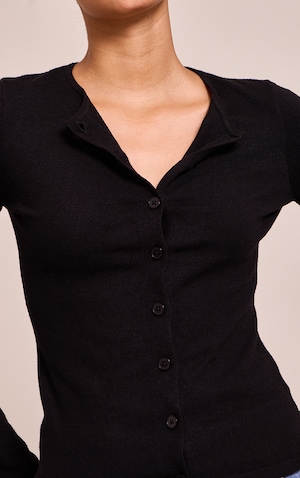 Black Button Through Fine Knit Cardigan | Knitwear | PLT