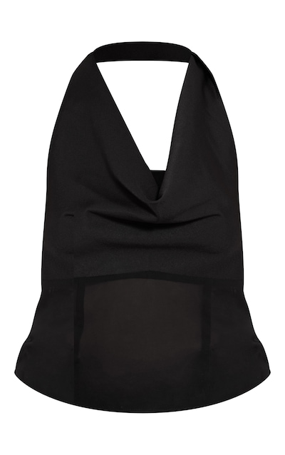 Shape Black Woven Cowl Neck Mesh Insert Top | Shape | PrettyLittleThing USA