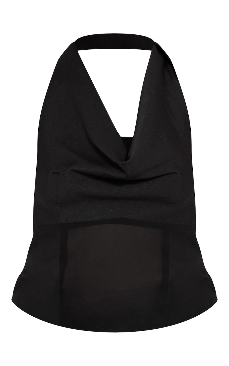 Shape Black Woven Cowl Neck Mesh Insert Top | Shape | PrettyLittleThing USA