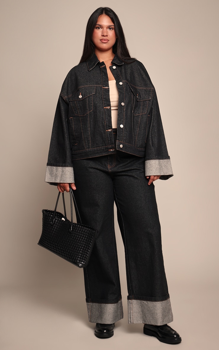 Plus Raw Indigo Contrast Stitch Turn Up Hem Jeans | Plus Size ...