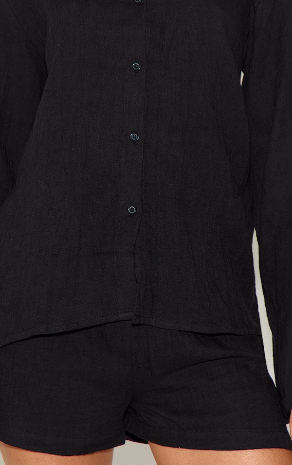 Black Cheesecloth Long Sleeve Short Pj Set | Lingerie & Nightwear | PLT