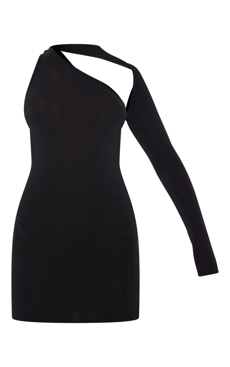 Black Acetate One Shoulder Cut Out Bodycon Dress | PrettyLittleThing