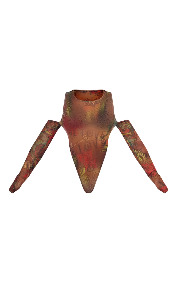 Petite Multi Mesh Y2K Graphic Bodysuit | PrettyLittleThing USA