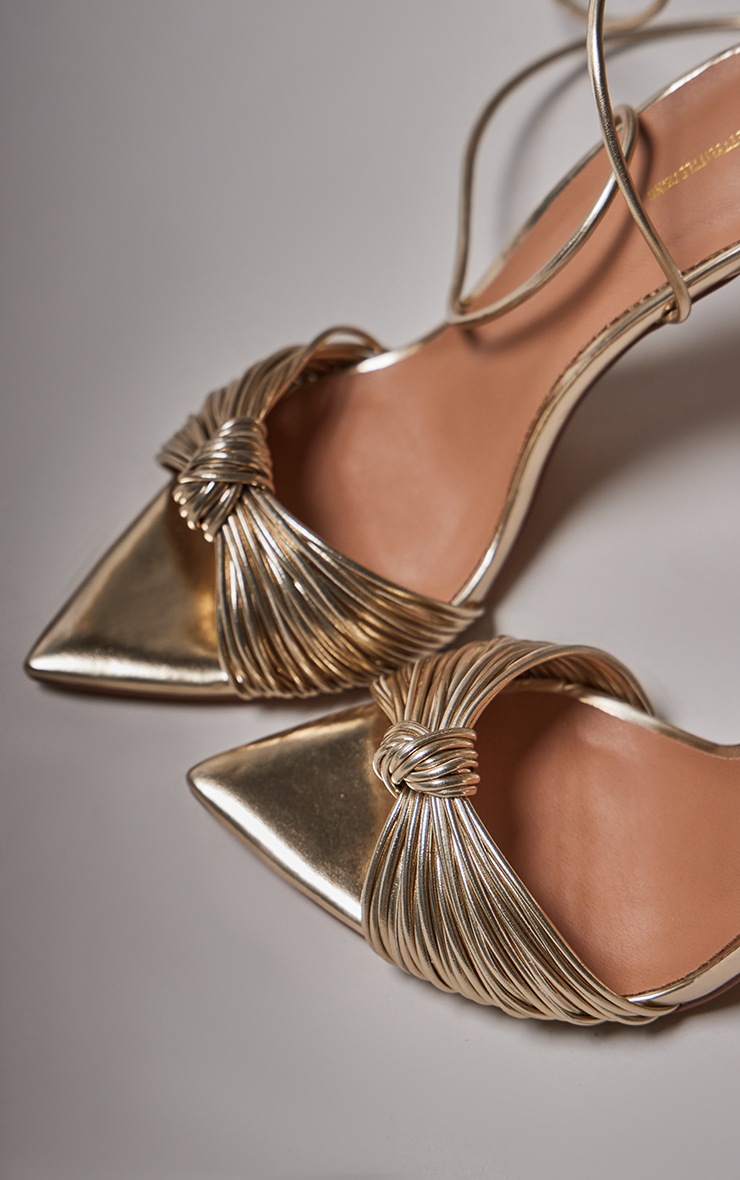 Gold Metallic Knotted Strappy High Heeled Sandals | Footwear ...