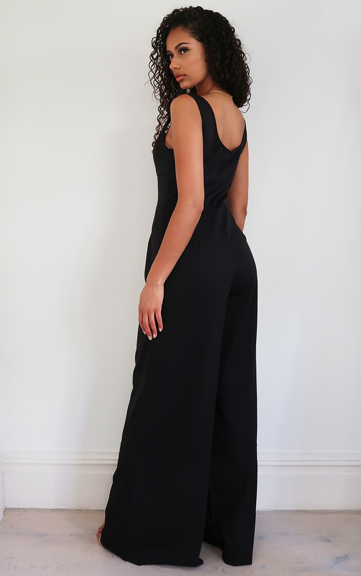 Black Woven Square Neck Wide Leg Jumpsuit | Dresses | PLT