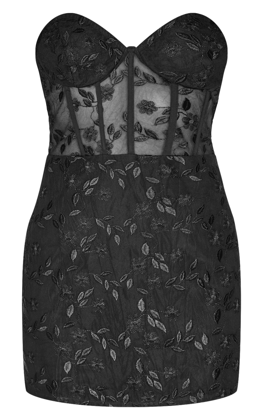 Black Floral Mesh Overlay Corset Mini Dress | Dresses ...