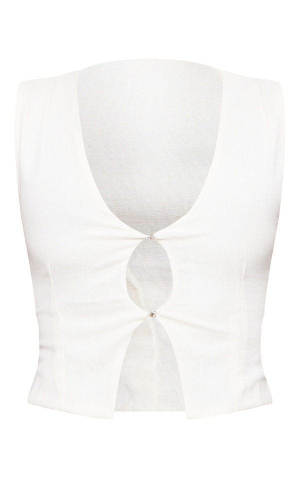 Cream Linen Look Cut Out Front Vest | Tops | PrettyLittleThing USA