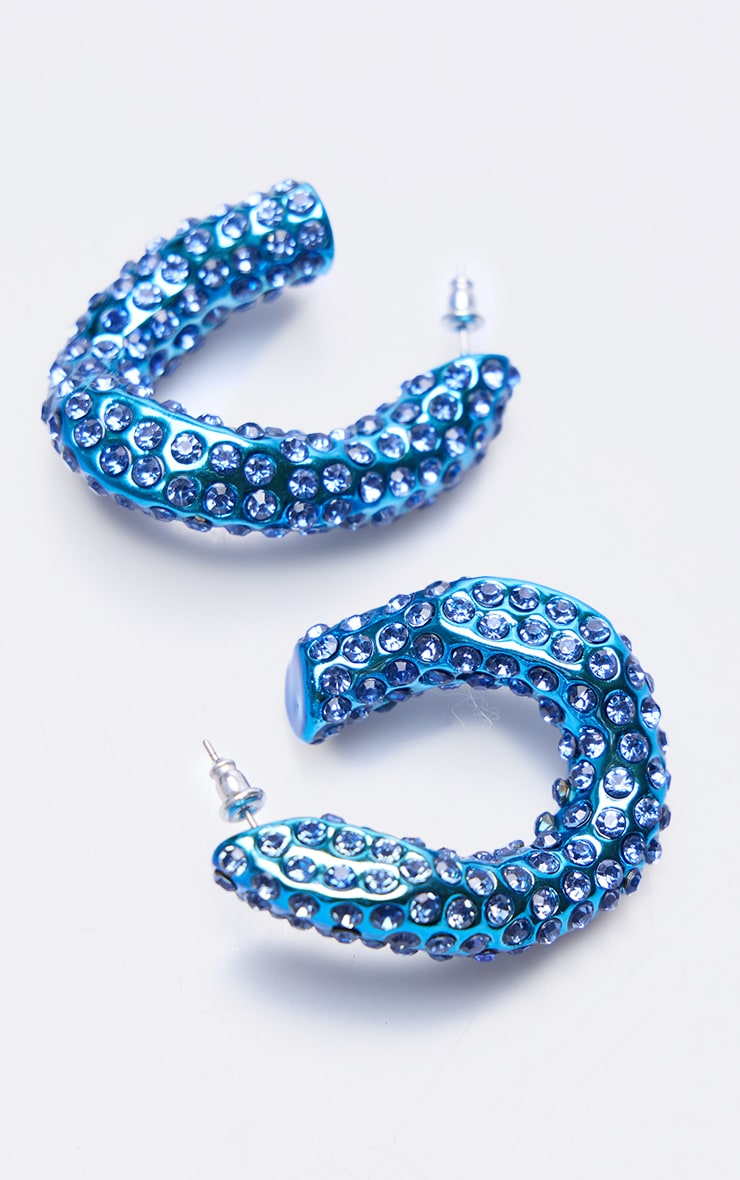 Blue Diamante Abstract Twist Hoop Earrings | Accessories ...
