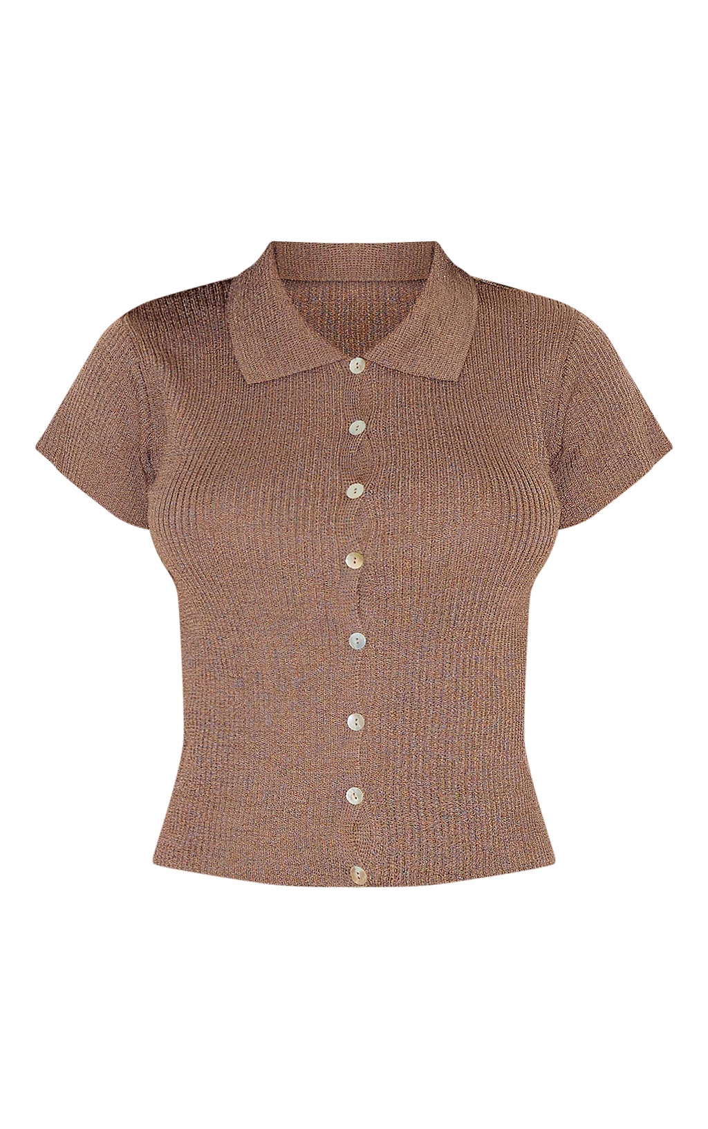 Deep Mocha Filagree Button Short Sleeve Top | Knitwear | PLT