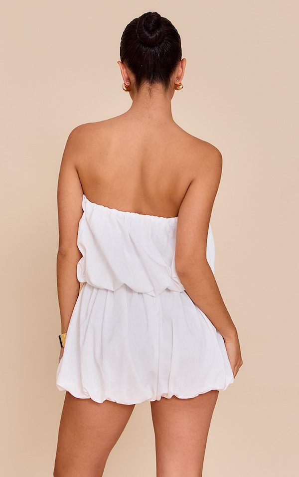 White Puffball Detail Bandeau Playsuit | Dresses | PLT