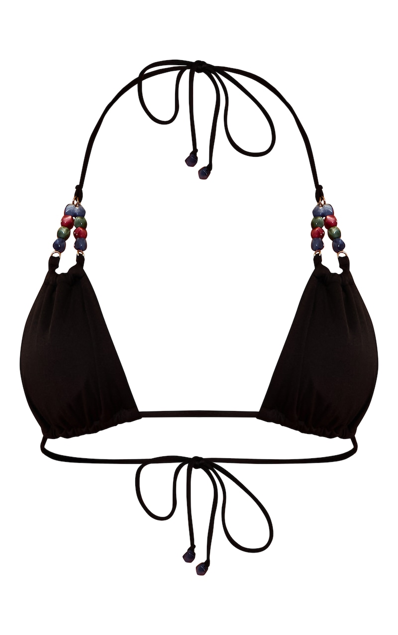 Black Bead Trim Double Strap Triangle Bikini Top | Swimwear ...