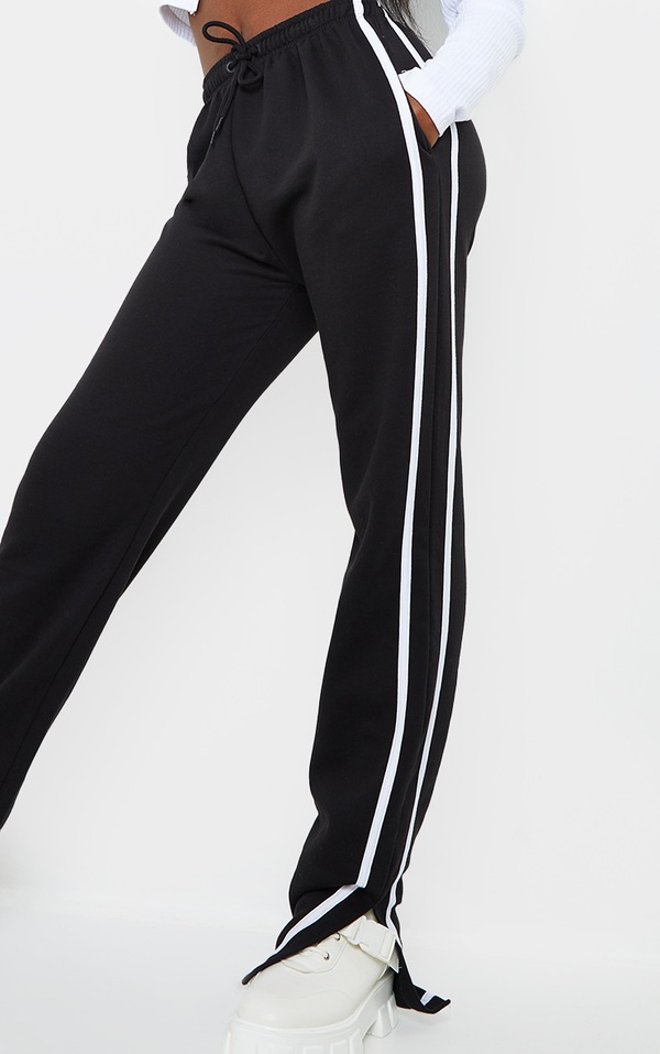 Tall Black Double Striped Split Hem Sweatpants | Tall ...