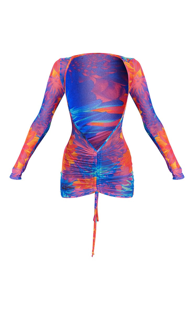 Purple Mixed Floral Ruched Front Mesh Beach Dress | Swimwear ...