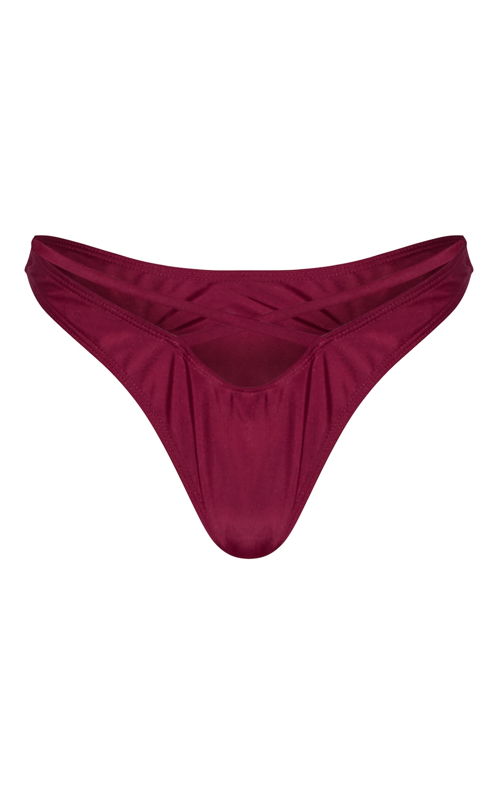 Burgundy V Front Crossed Strap Bikini Bottoms | Swimwear | PLT USA