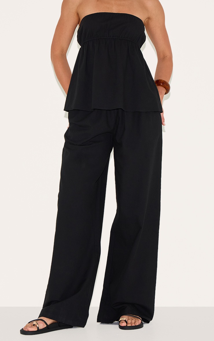Tall Black Linen Look Floaty Wide Leg Pants | Tall | PrettyLittleThing AUS