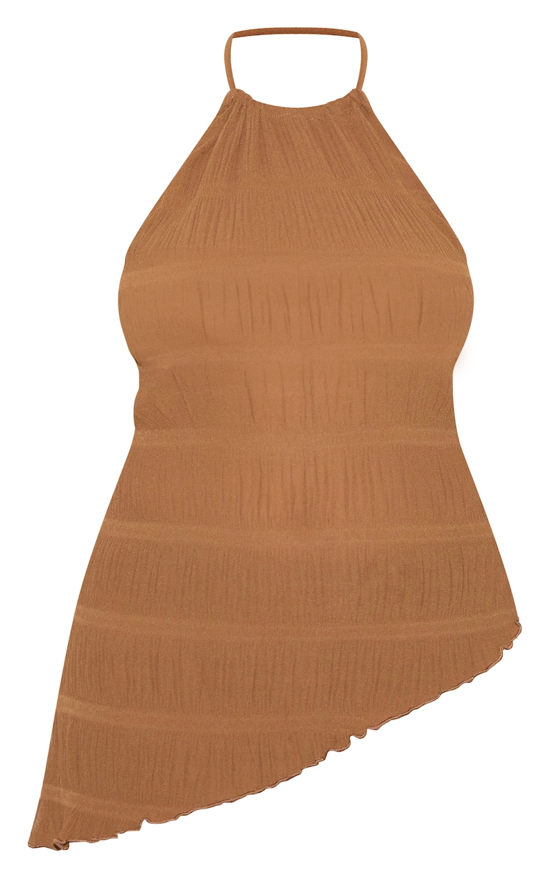 Plus Chocolate Textured Backless Asymmetric Long Top | Plus Size | PLT AUS