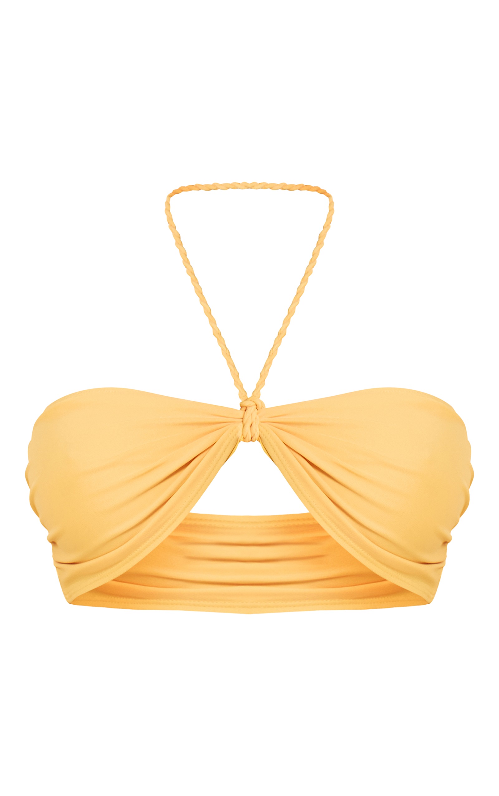 Lemon Twist Halter Strap Bandeau Bikini Top | Swimwear | PrettyLittleThing