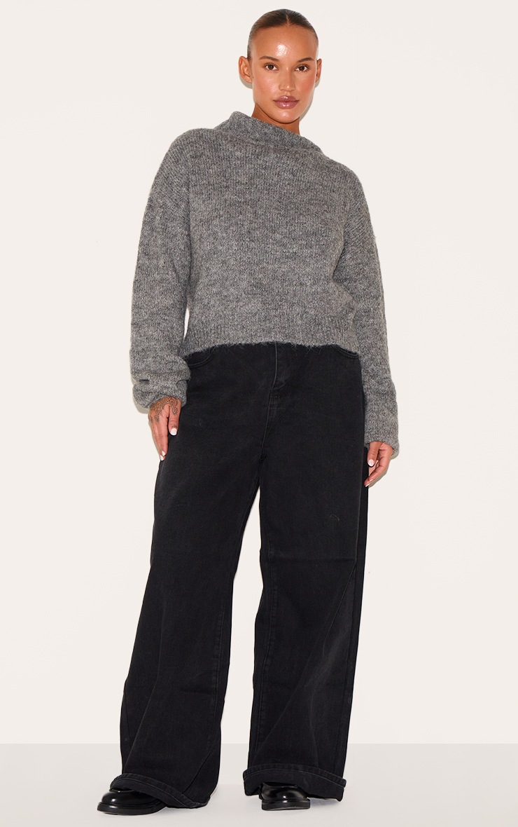 Plus Grey Marl Knit Asymmetric Overlay Jumper | Plus Size | PLT