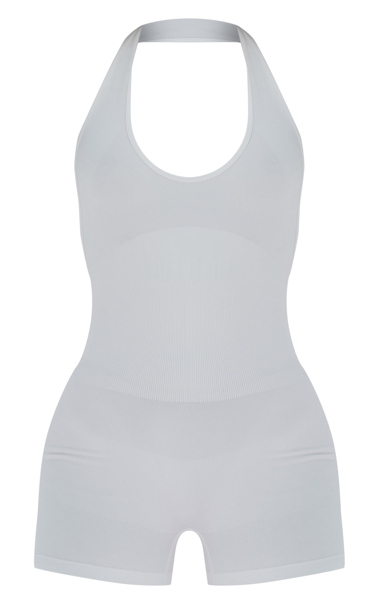 Plt Cream Seamless Halter Waist Panel Gym Unitard | PrettyLittleThing