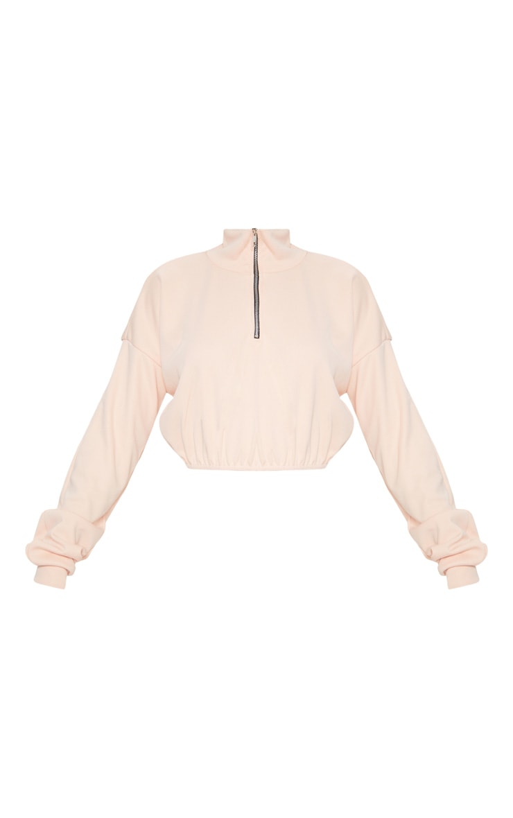 Peach Rib Zip Front Long Sleeve Sweater | PrettyLittleThing