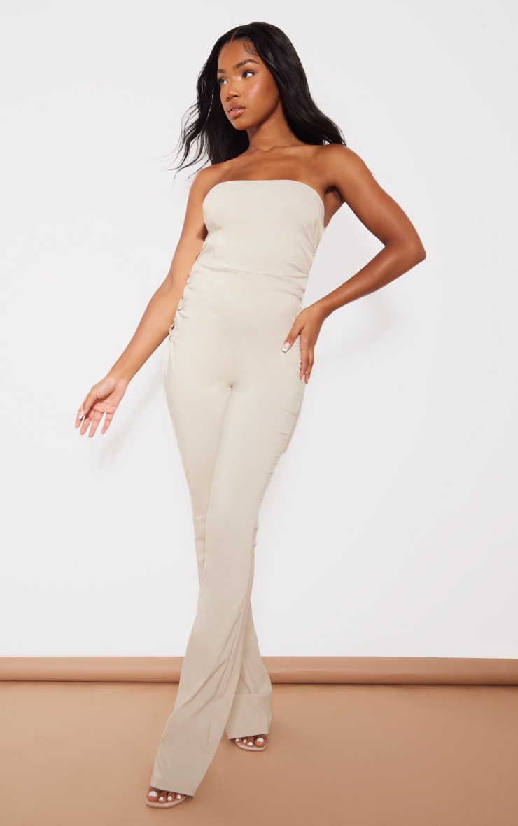 Stone Stretch Woven Lace Up Sides Bandeau Jumpsuit | Dresses | PLT