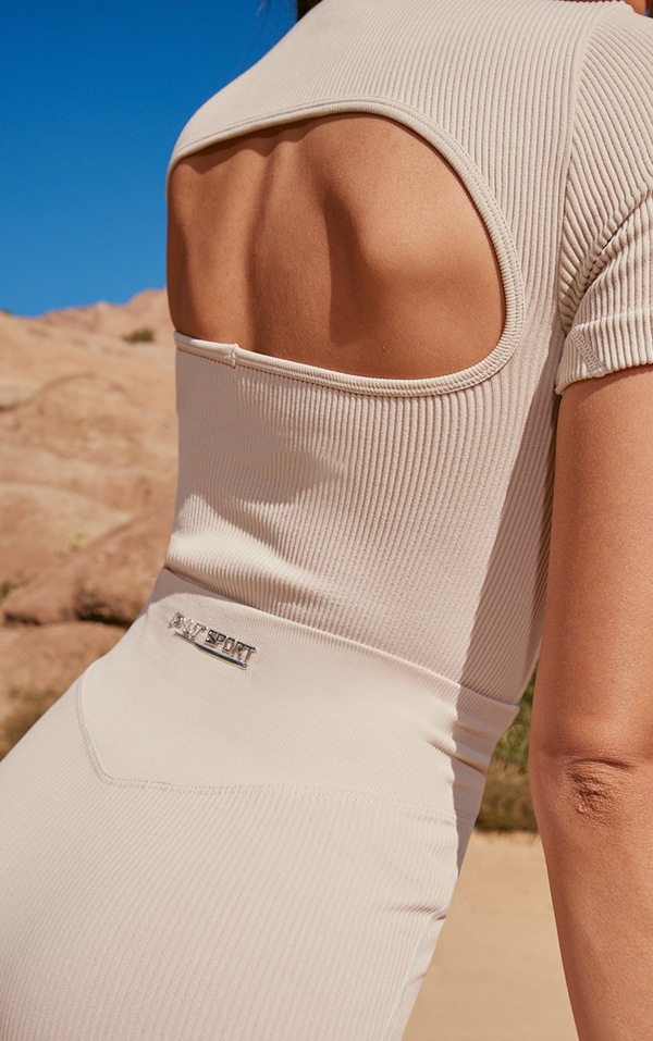 PLT Ice Grey Acid Wash Rib Metallic Badge Gym Shorts | Athleisure ...