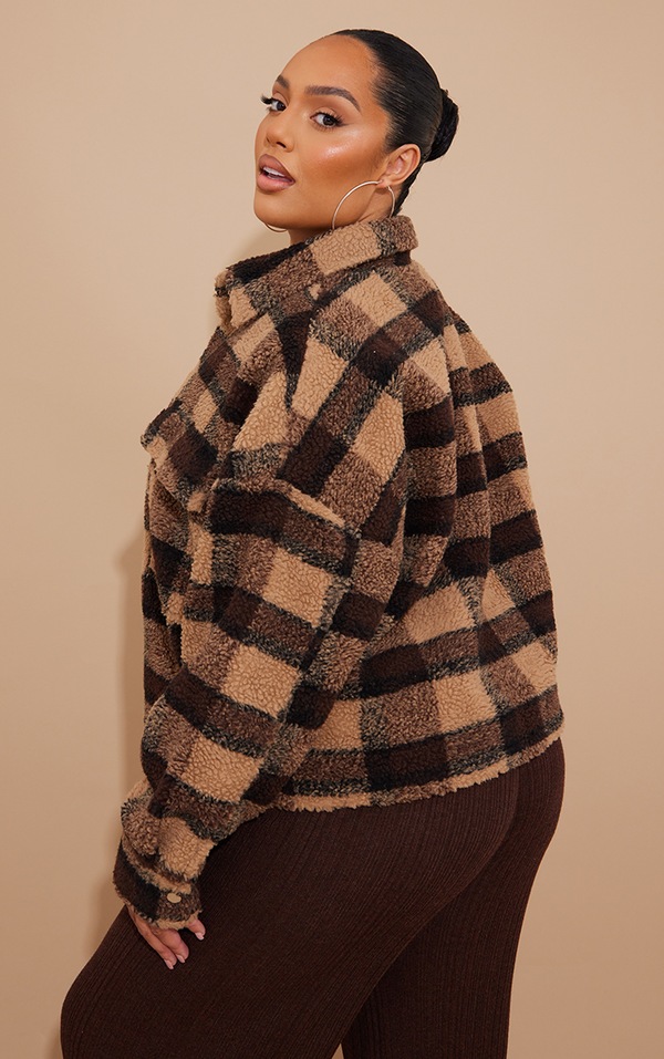 Plus Brown Borg Quilted Shacket | Plus Size | PLT