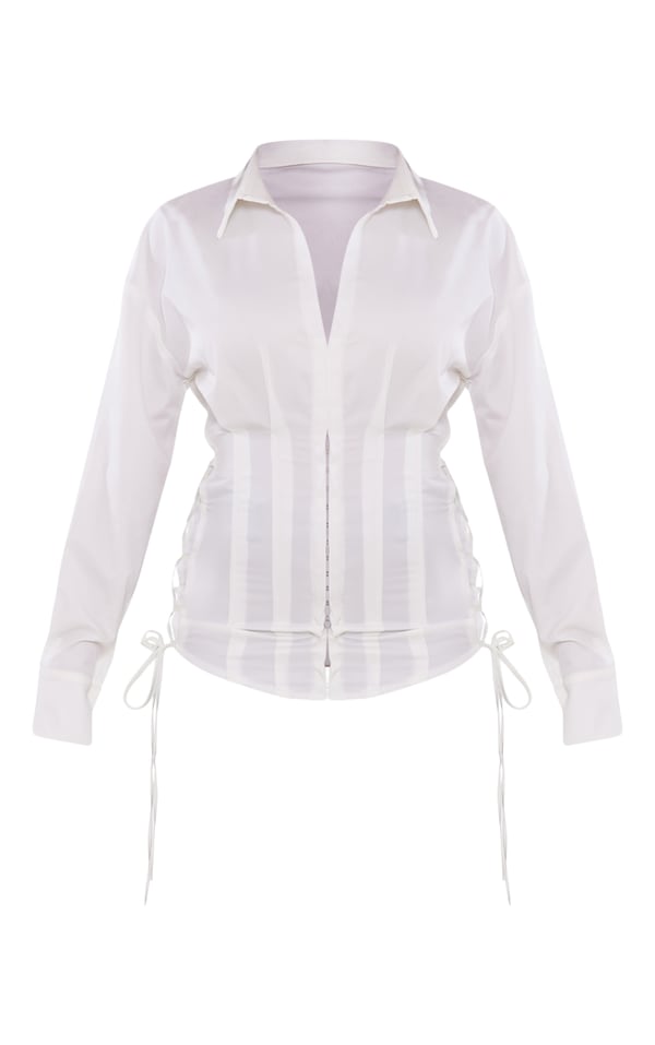 White Hook & Eye Boned Longline Lace Up Shirt | Tops ...