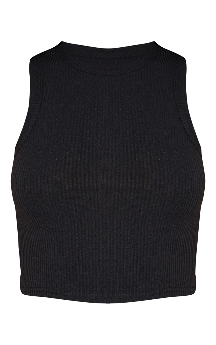 Black Rib Racer Neck Vest | Tops | PLT