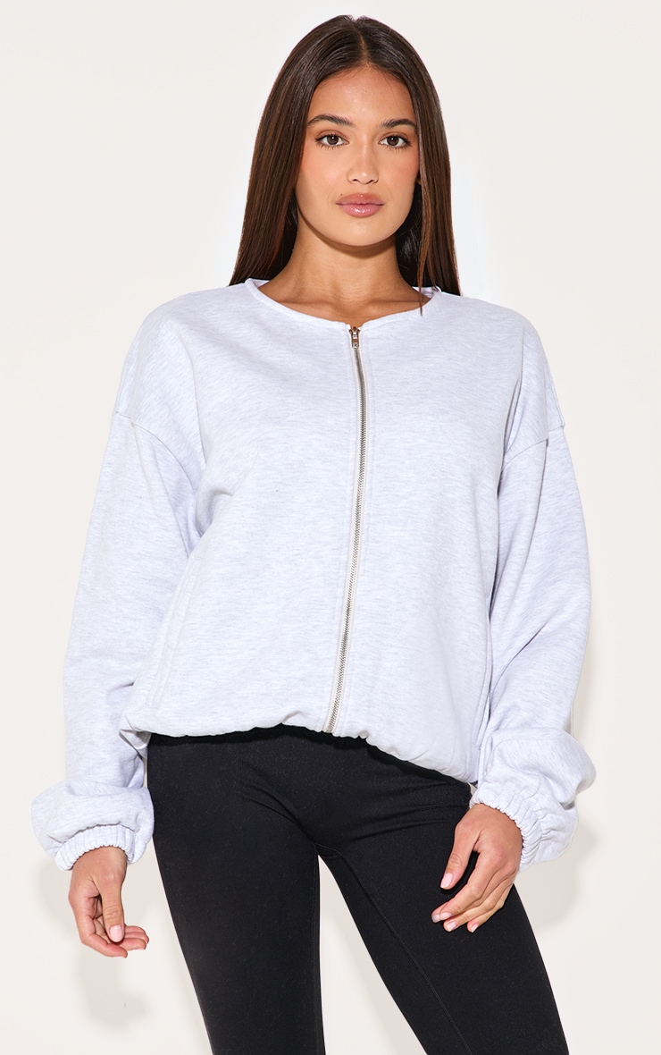 Ash Grey Oversized Boxy Collarless Zip Sweat Top | Sweat | PrettyLittleThing USA
