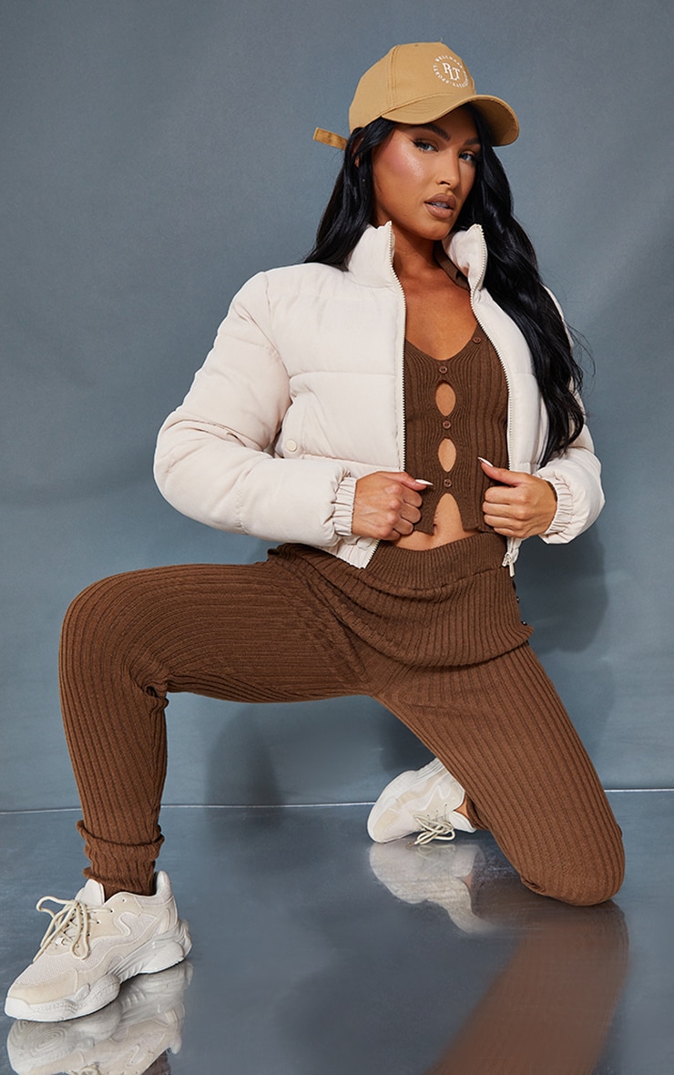 Stone Peach Skin Cropped Bubble Puffer Jacket | Outerwear ...