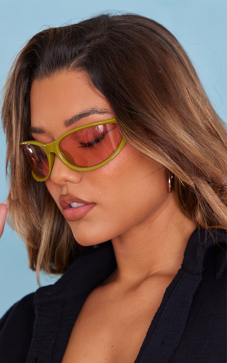 Olive Wrap Around Lens Sporty Visor Sunglasses | Accessories ...