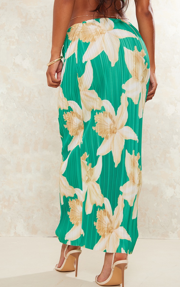 Green Print Plisse Low Rise Midaxi Skirt | Co-ords | PLT