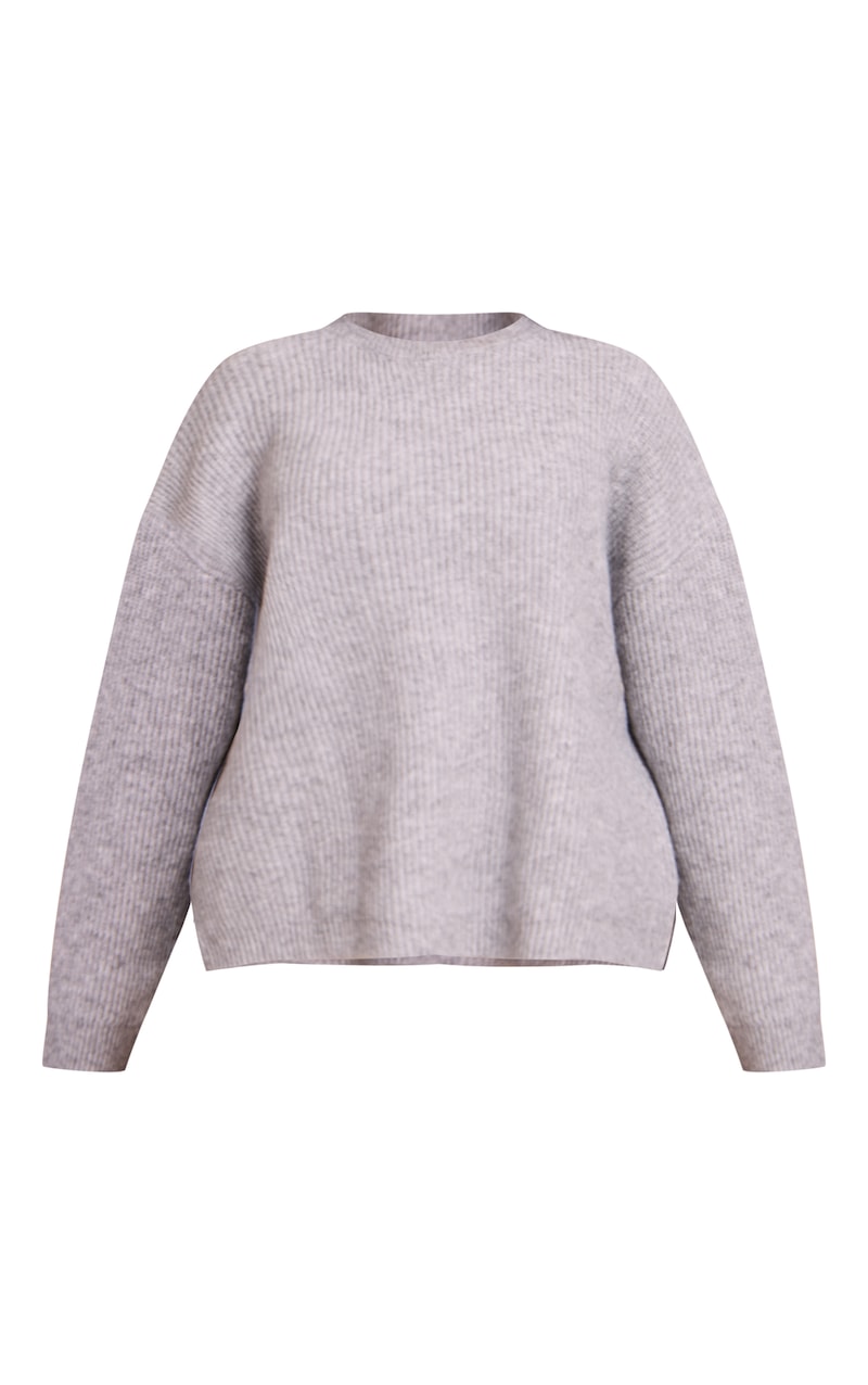 Petite Ash Grey Round Neck Raglan Sleeve Sweater | Petite | PLT